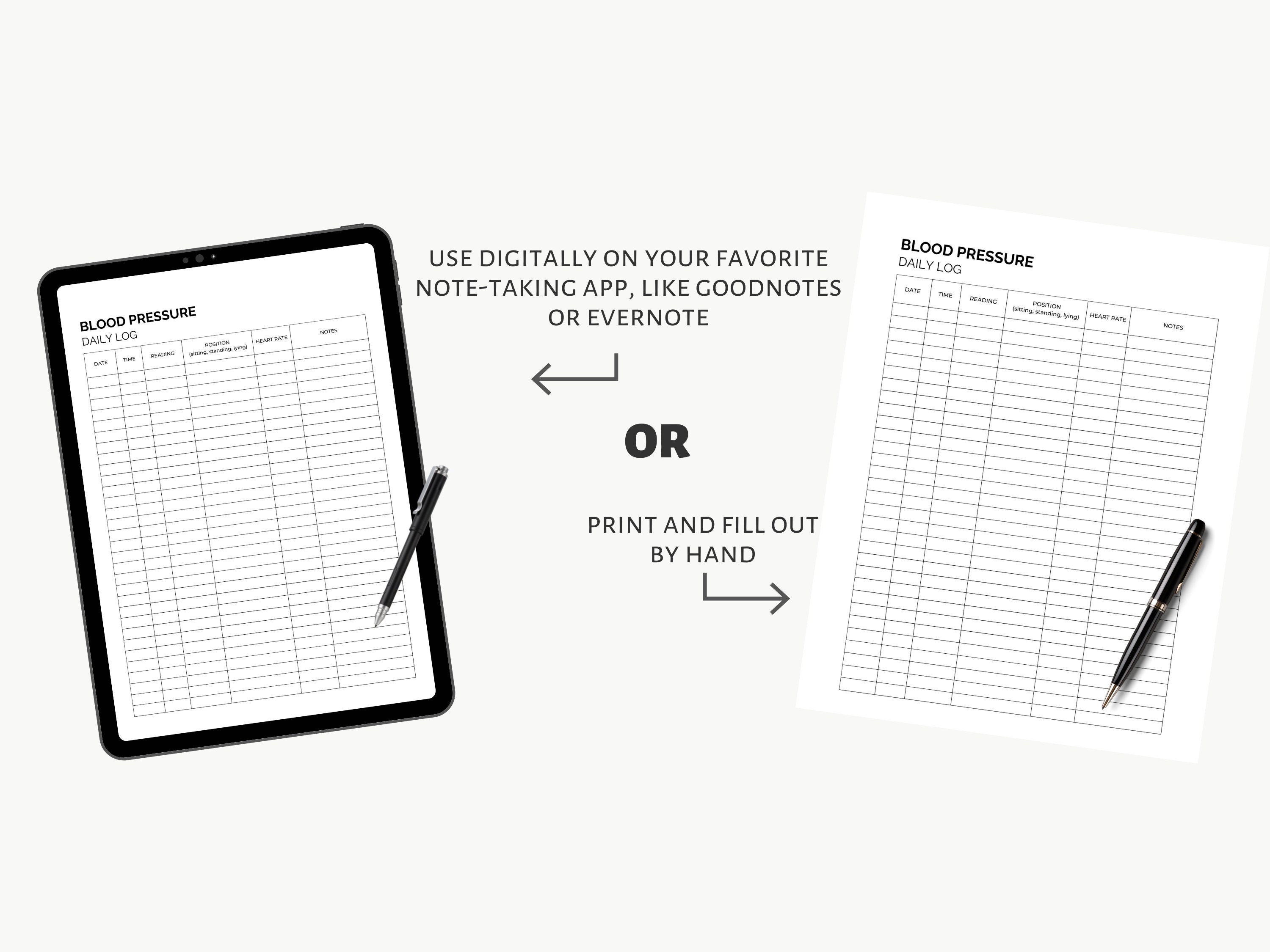 Blood Pressure Tracker Printable Blood Pressure Log Digital Etsy