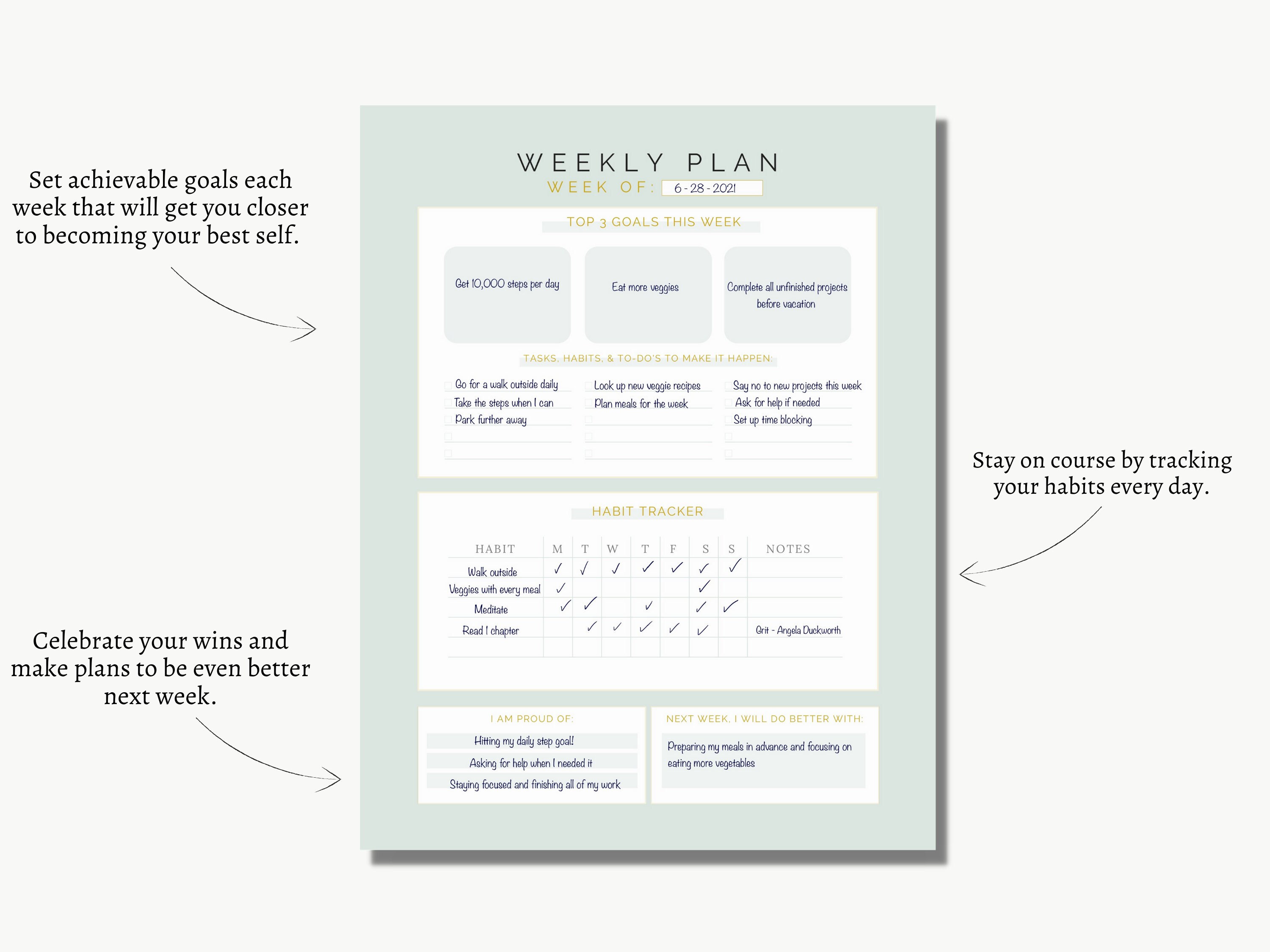 Become *THAT GIRL* - Daily & Weekly Planner (sea Foam) | Digital or ...