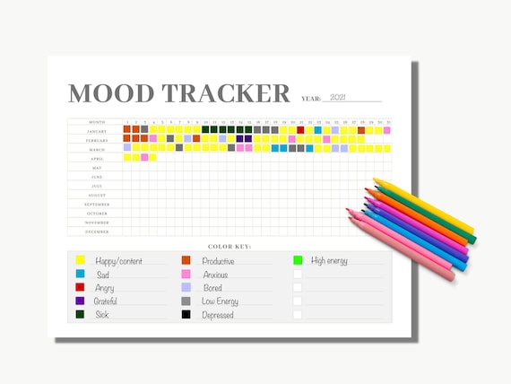 Daily Mood Tracker Yearly Mood Log Simple & Clean Printable - Etsy UK