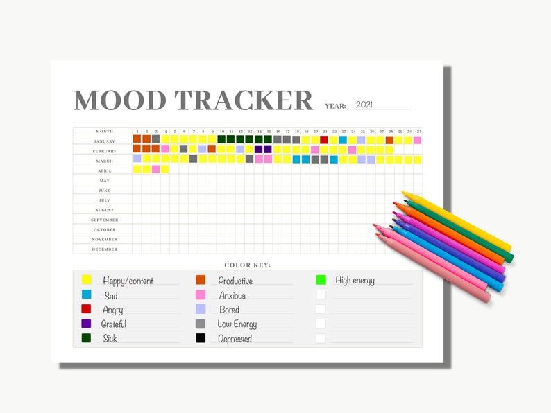 Daily Mood Tracker, Yearly Mood Log, Simple & Clean Printable PDF ...