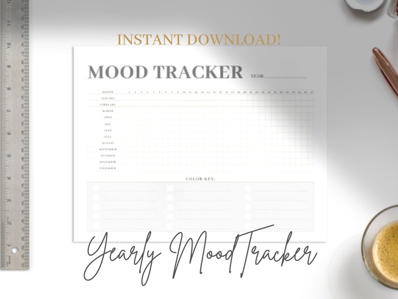 Daily Mood Tracker, Yearly Mood Log, Simple & Clean Printable PDF ...