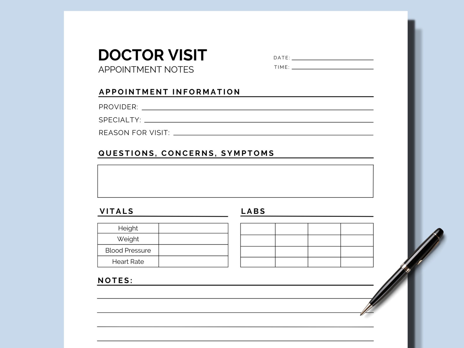 Printable Doctor Visit Log, Doctor Appointment Tracker, Health Journal ...