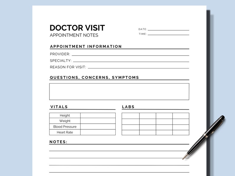 Printable Doctor Visit Log, Doctor Appointment Tracker, Health Journal ...