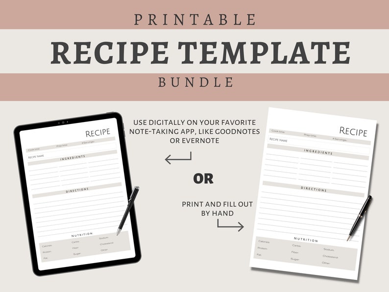 Printable Recipe Card Template *WITH Nutrition Facts* | Full Page ...