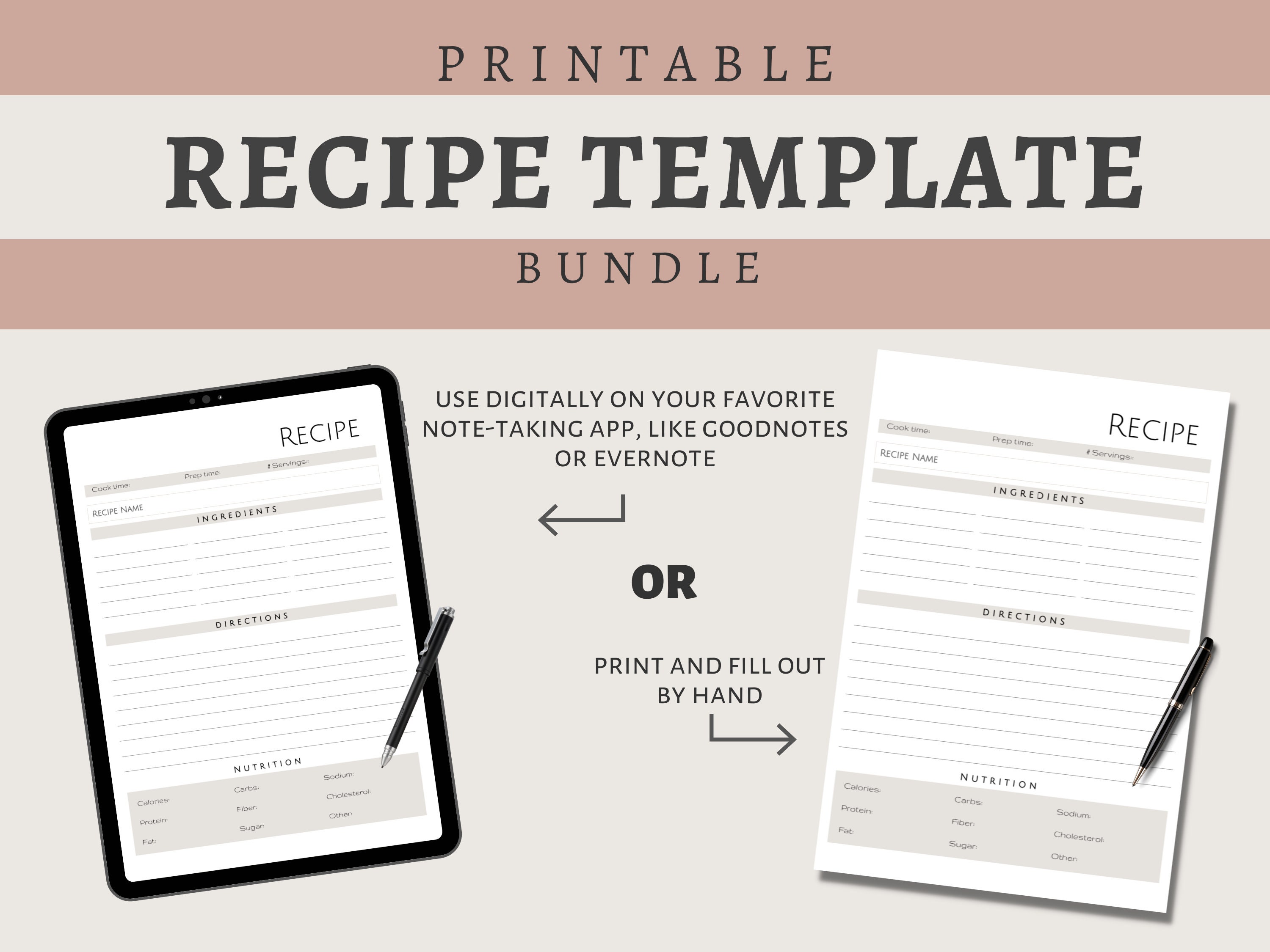 Printable Recipe Card Template *WITH Nutrition Facts* | Full Page ...