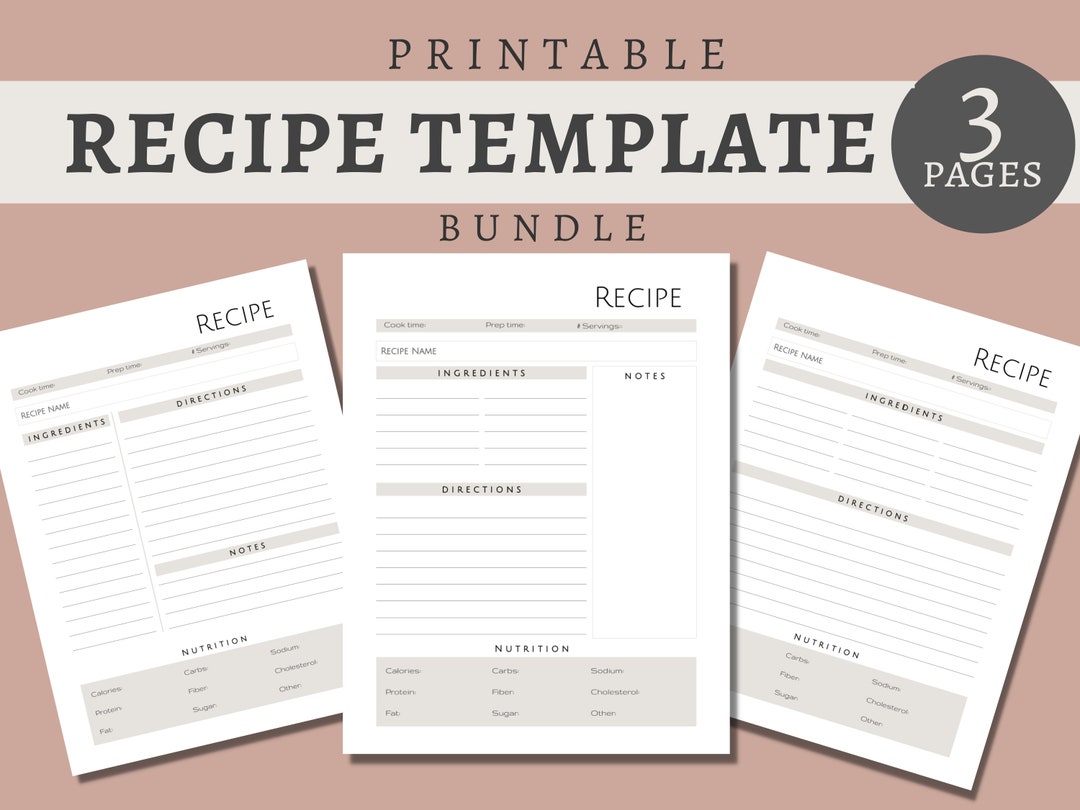 Printable Recipe Card Template *WITH Nutrition Facts* | Full Page ...