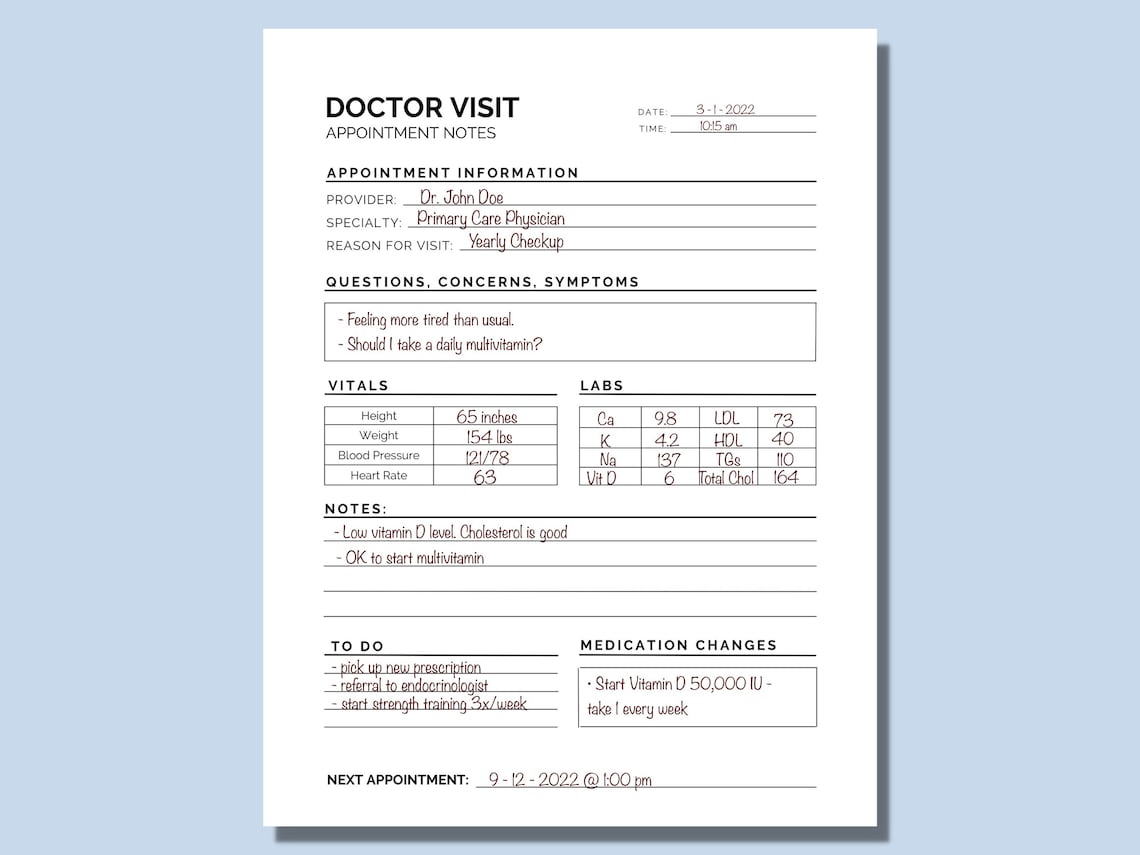 Printable Doctor Visit Log, Doctor Appointment Tracker, Health Journal ...