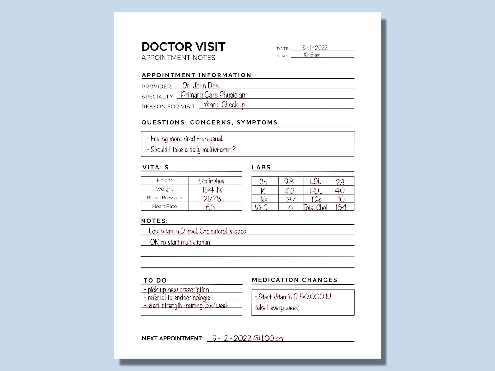 Printable Doctor Visit Log, Doctor Appointment Tracker, Health Journal ...