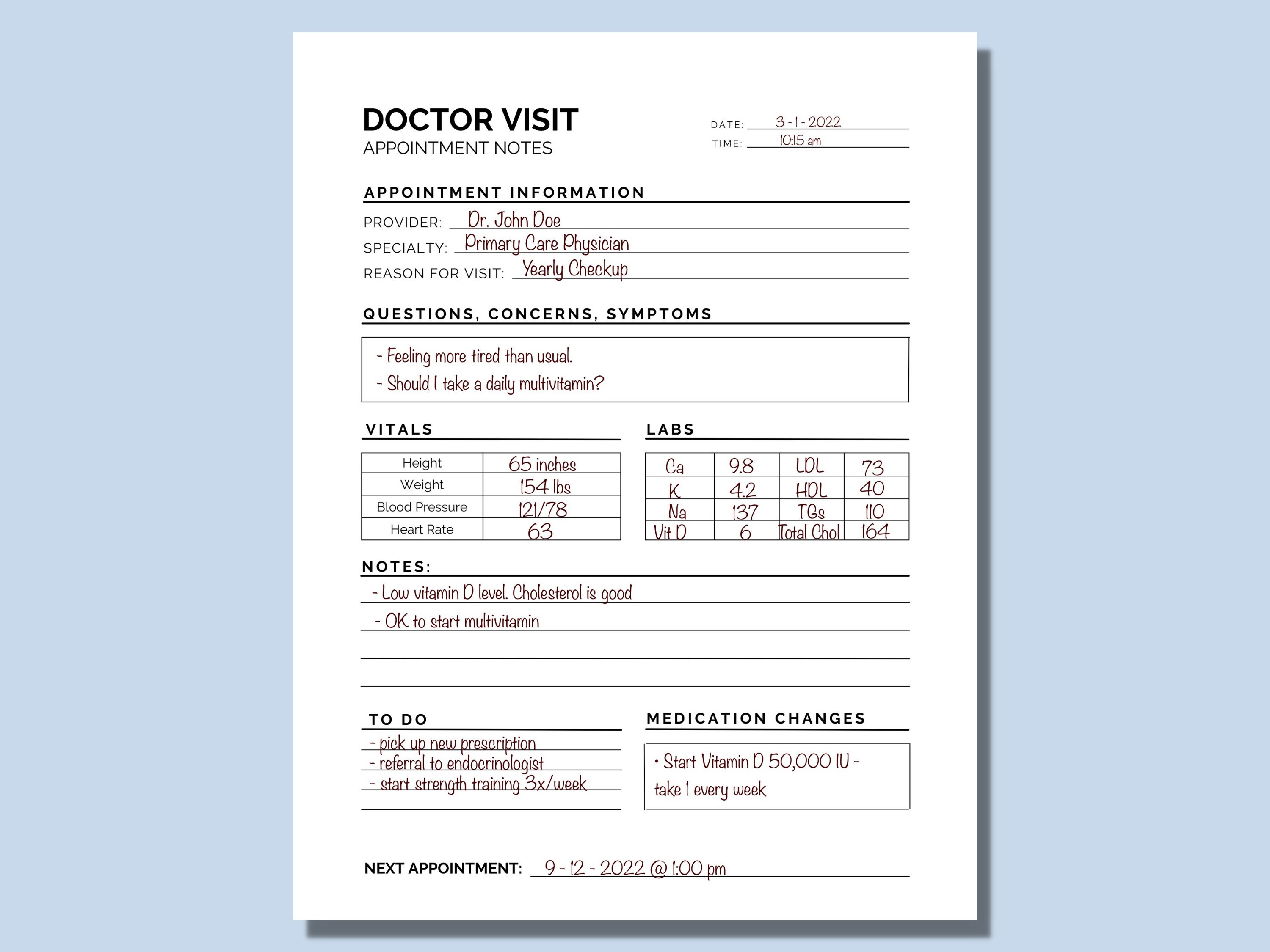 Printable Doctor Visit Log, Doctor Appointment Tracker, Health Journal ...