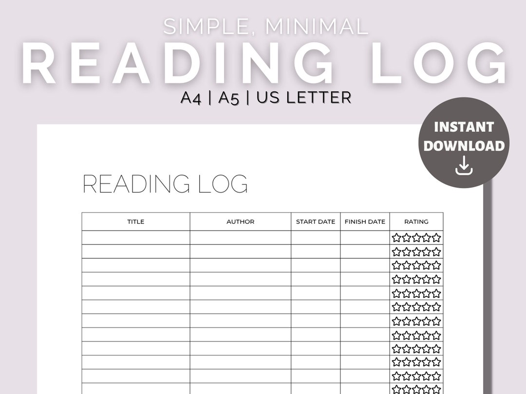Reading Log, Printable Reading Tracker, Book Log Sheet - Digital ...