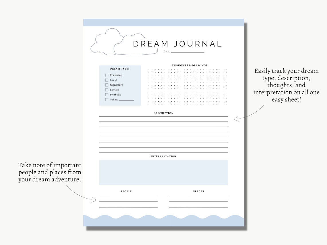 Dream Journal, Daily Dream Diary Printable PDF & Instant Download A4 A5 ...