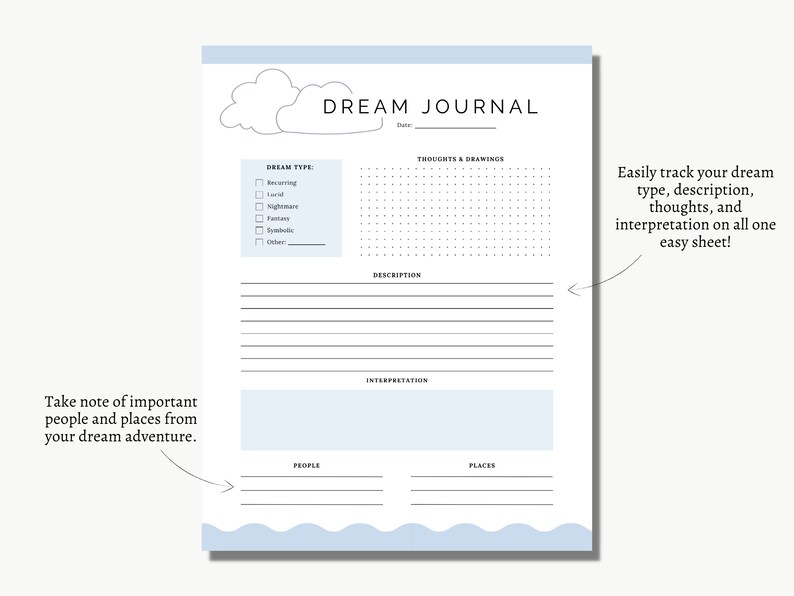 Dream Journal, Daily Dream Diary - Printable PDF & Instant Download ...