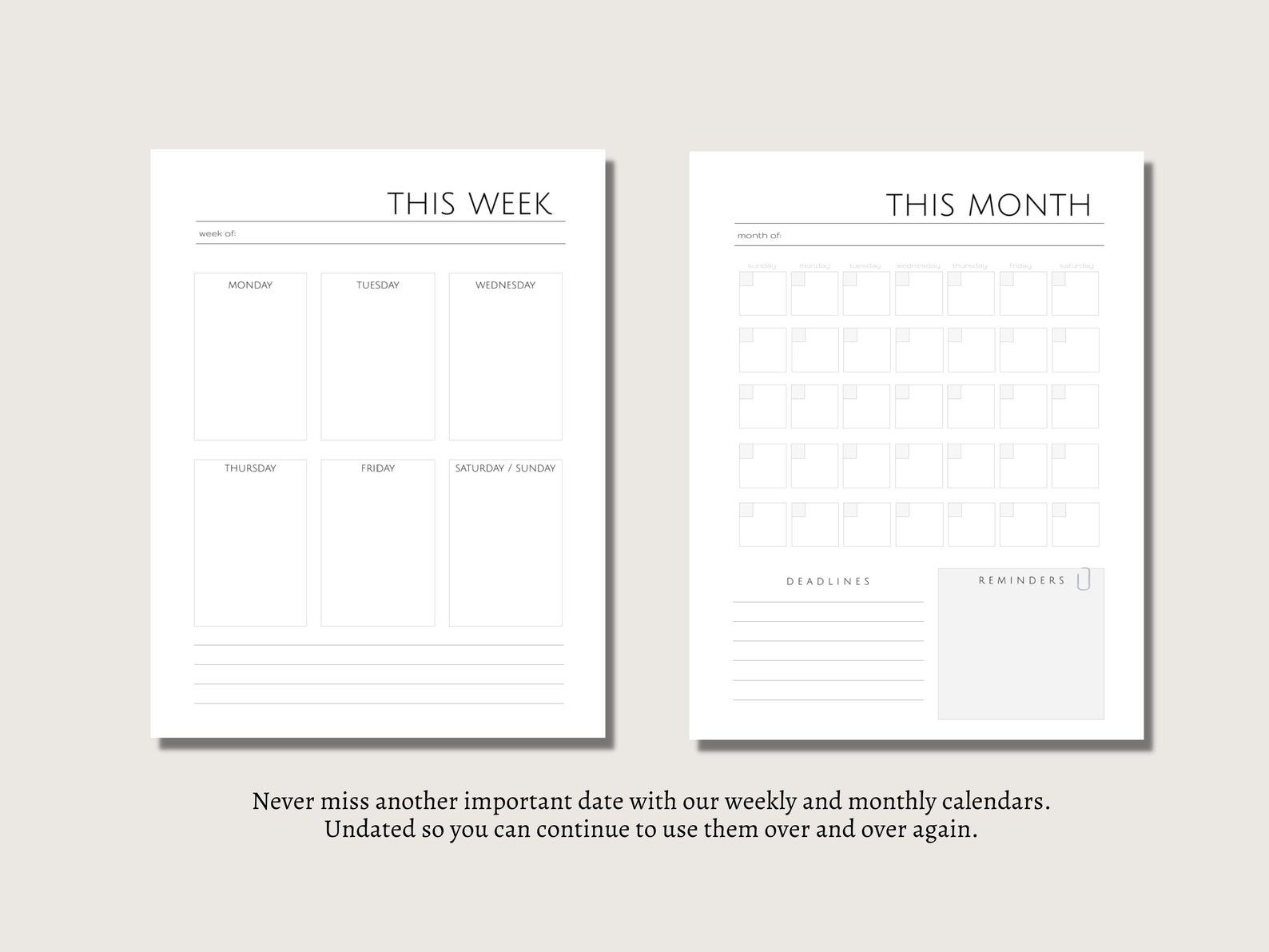 Daily, Weekly, Monthly Planner | Simple, Clean, Minimal | Digital or ...
