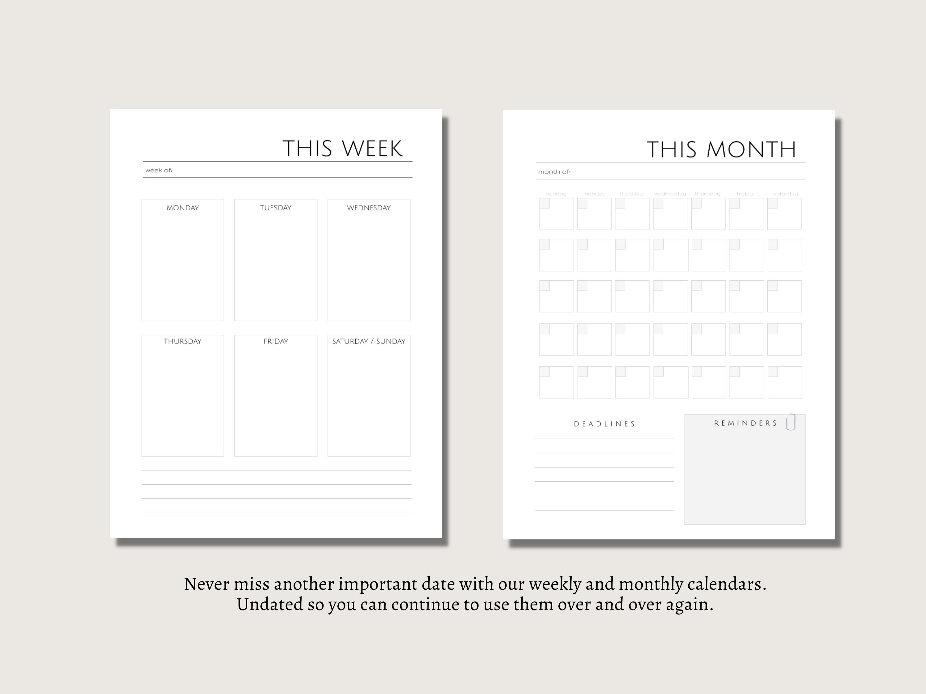 Daily, Weekly, Monthly Planner | Simple, Clean, Minimal | Digital or ...