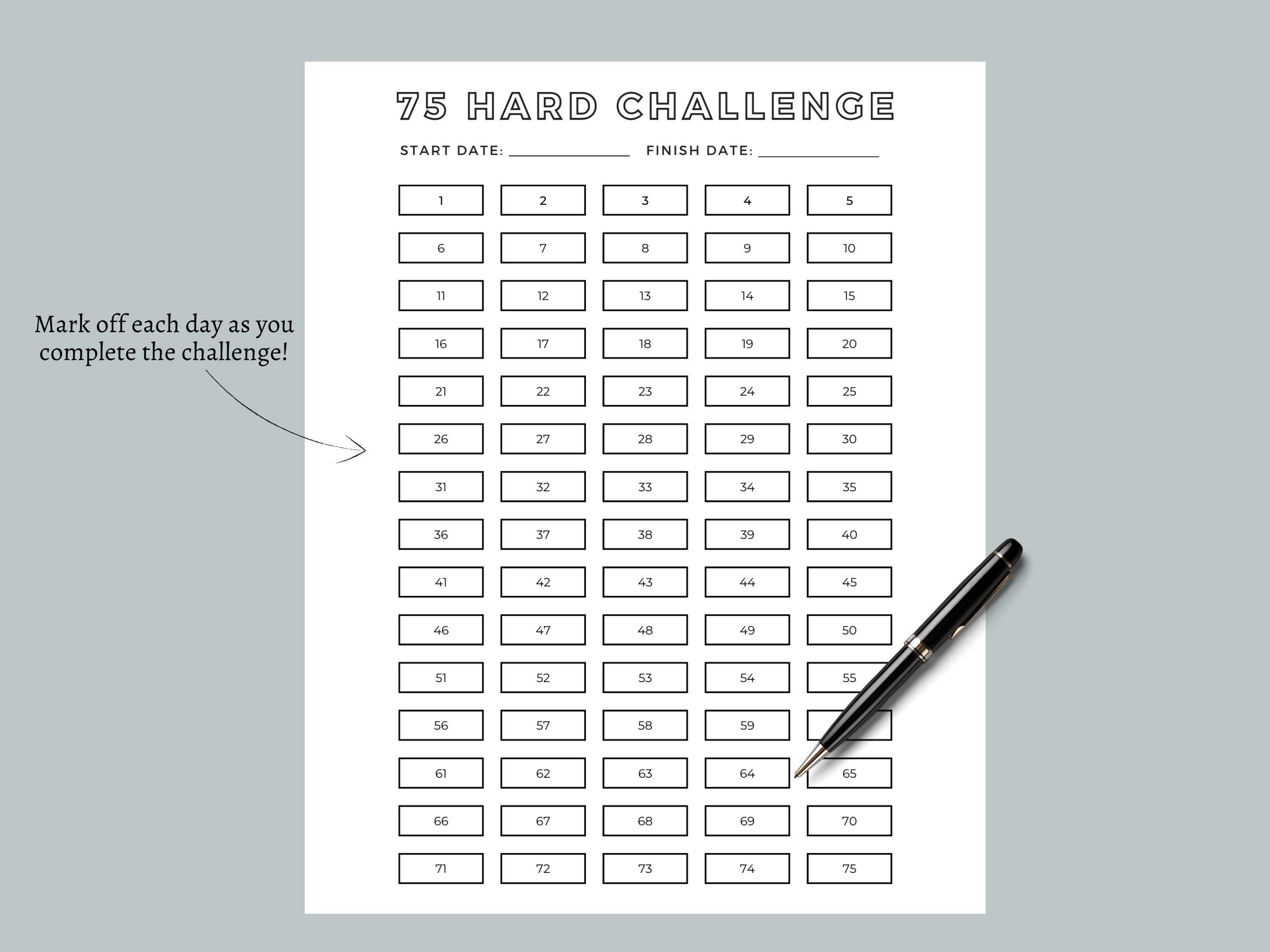 75 Hard Challenge Tracker Printable 75 Hard Journal 75 Hard Etsy