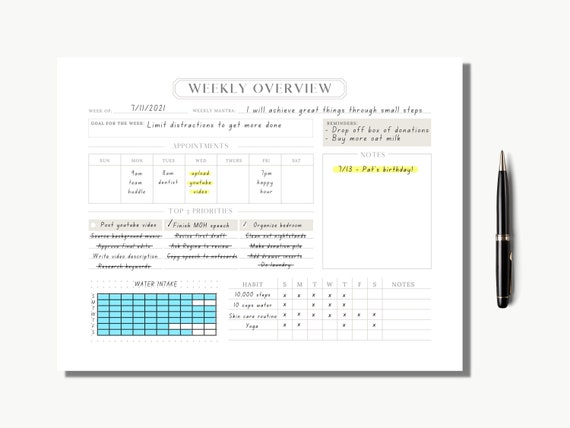 Simple Weekly Planner Landscape Instant Download Printable | Etsy