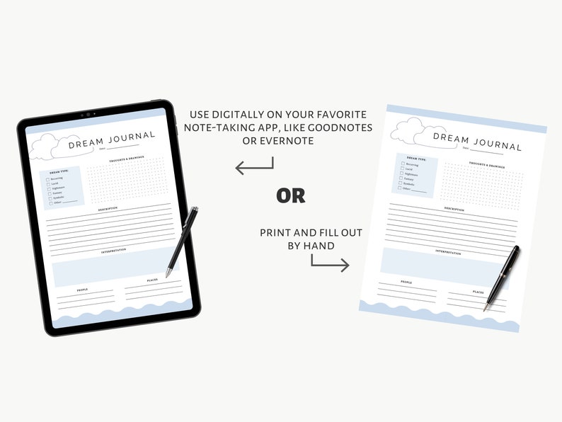 Dream Journal, Daily Dream Diary - Printable PDF & Instant Download ...