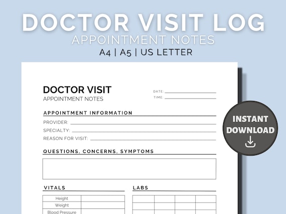 Printable Doctor Visit Log Doctor Appointment Tracker Health - Etsy