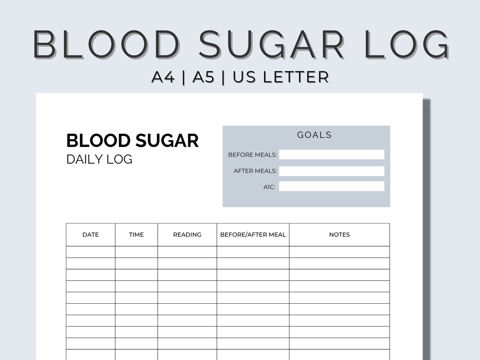 Blood Sugar Tracker, Printable Blood Glucose Log - Digital Download A4 ...
