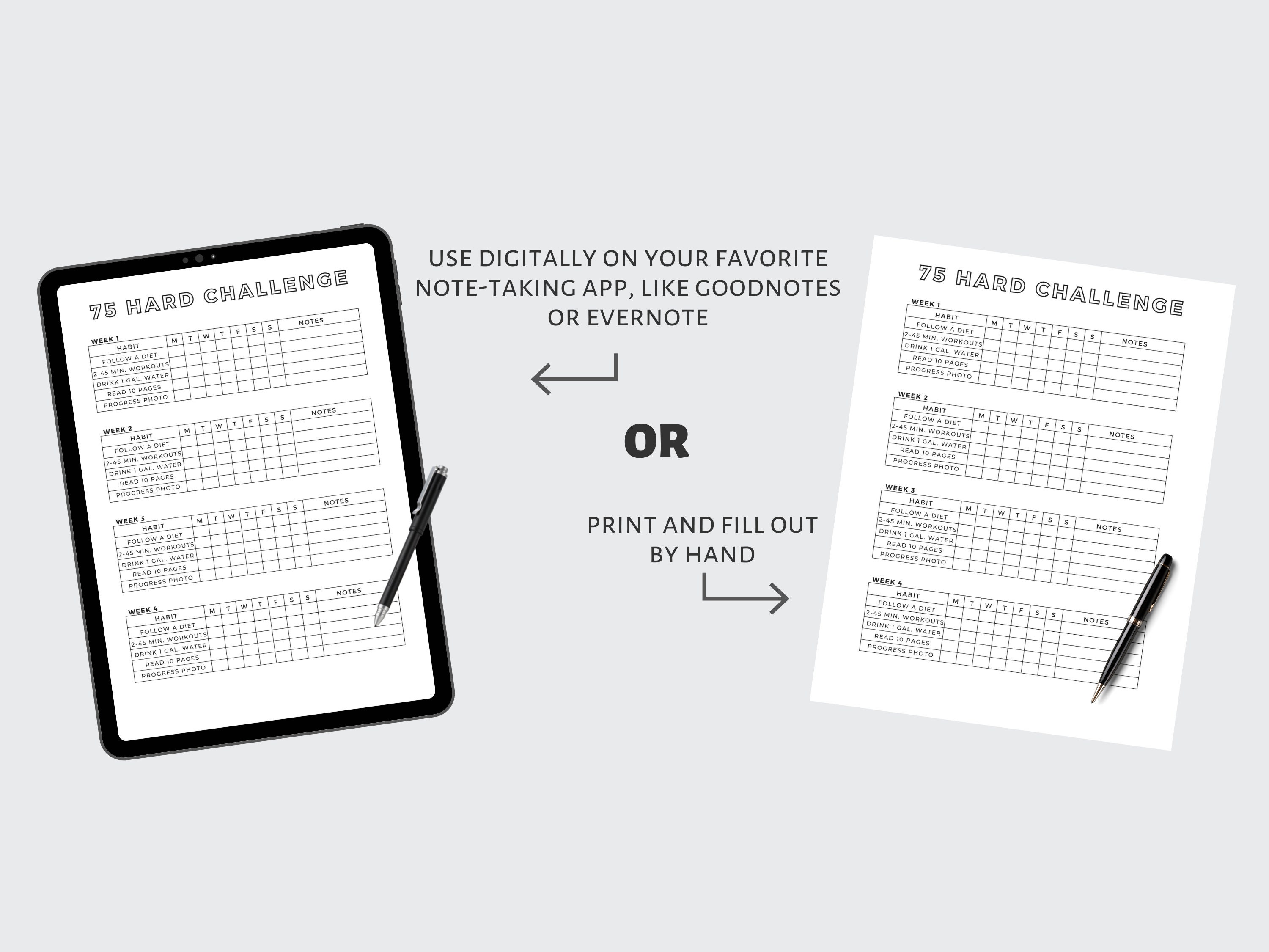 75 Hard Challenge Tracker Printable 75 Hard Journal 75 Hard Etsy