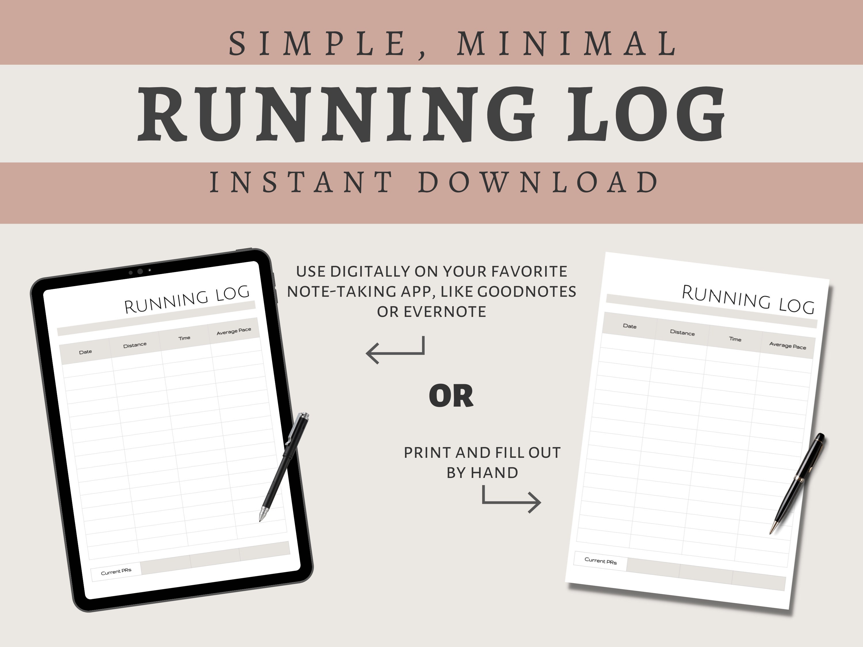 Running Log, Run Tracker, Running Journal PDF | Printable or Digital ...