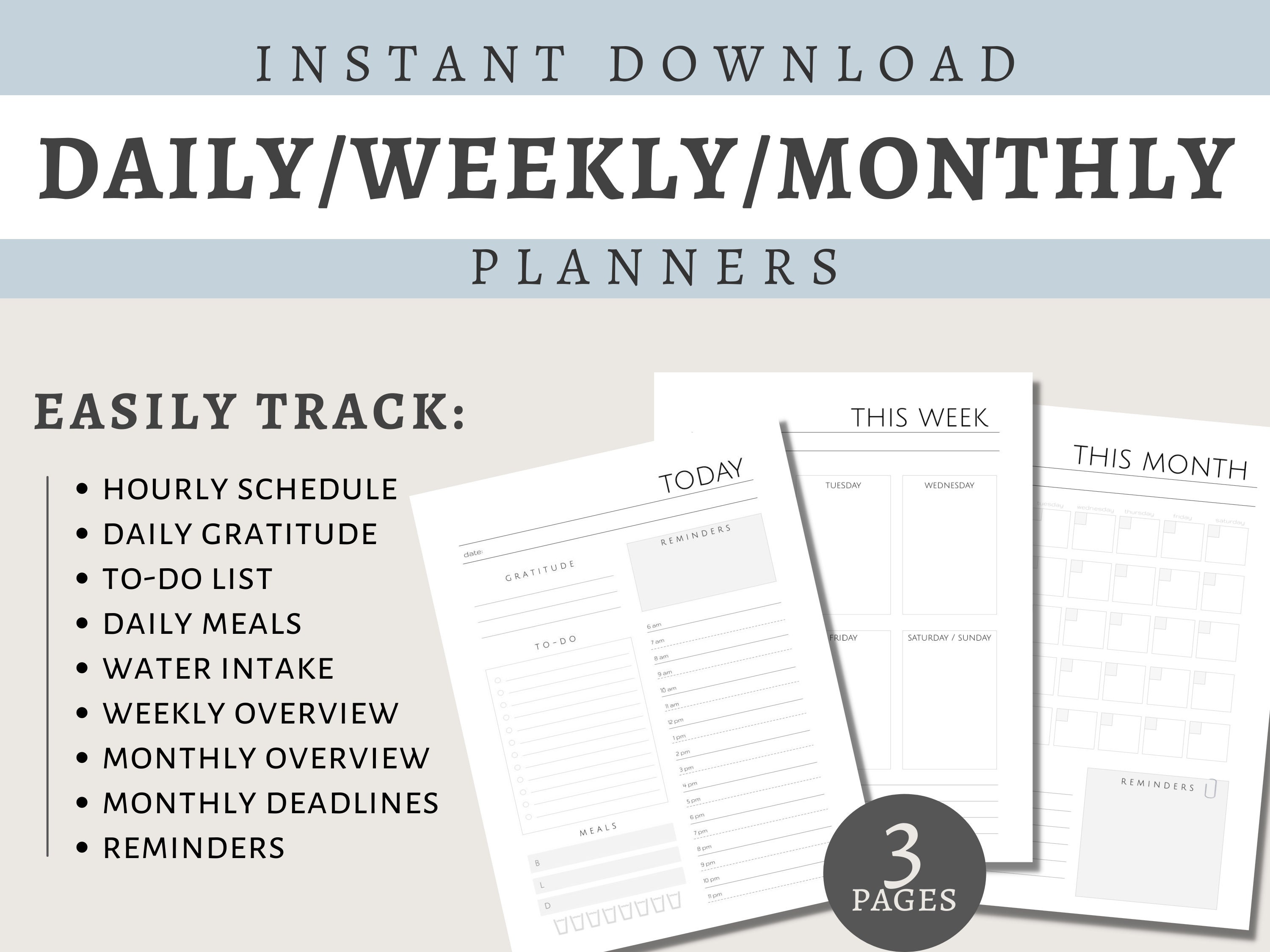Daily, Weekly, Monthly Planner | Simple, Clean, Minimal | Digital or ...