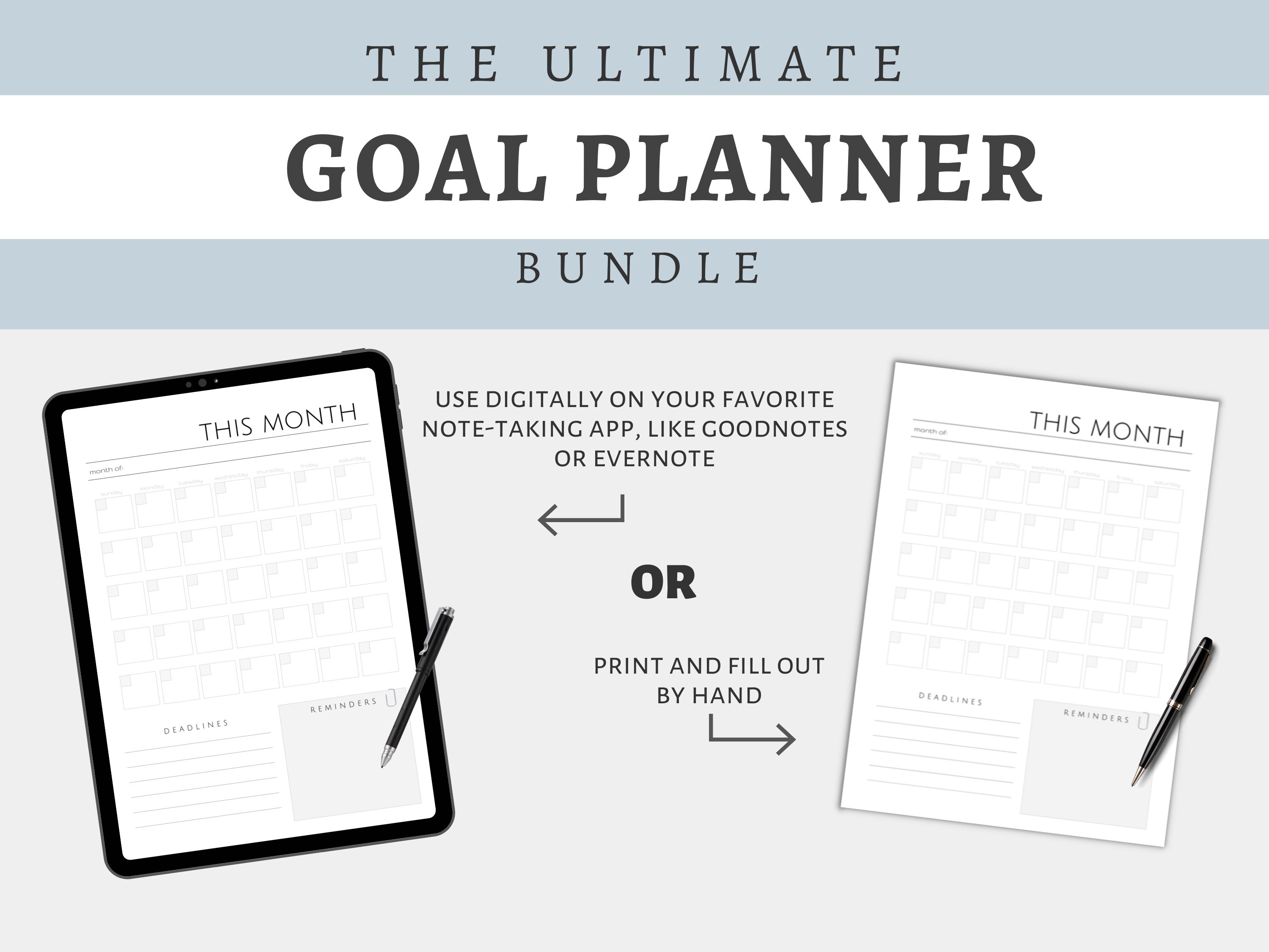 Ultimate Goal Planner Bundle | Simple, Minimal, Aesthetic | Goal ...