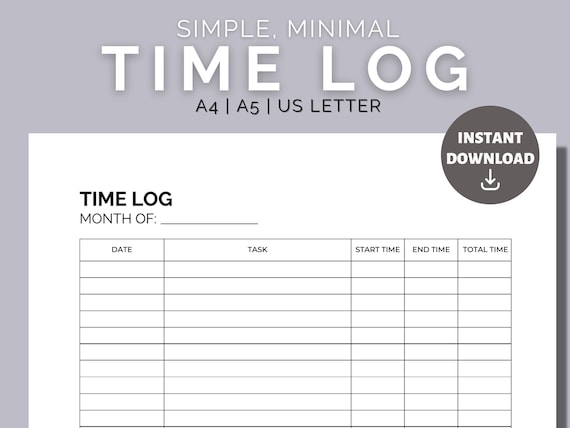 Time Log Printable Task Tracker Time Sheet Digital | Etsy