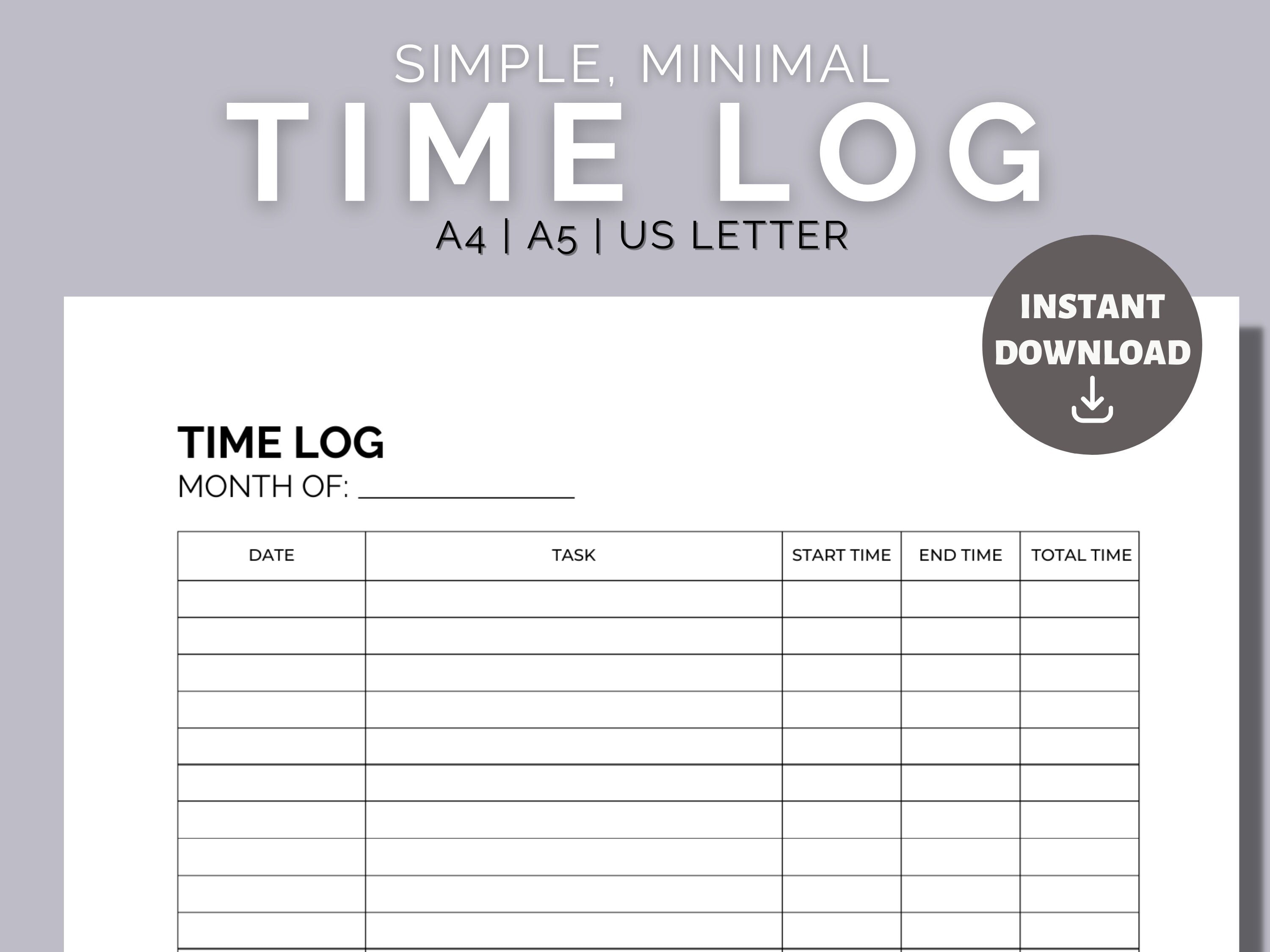 Time Log, Printable Task Tracker, Time Sheet - Digital Download A4, A5 ...
