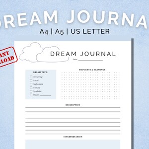 Dream Journal, Daily Dream Diary - Printable PDF & Instant Download ...
