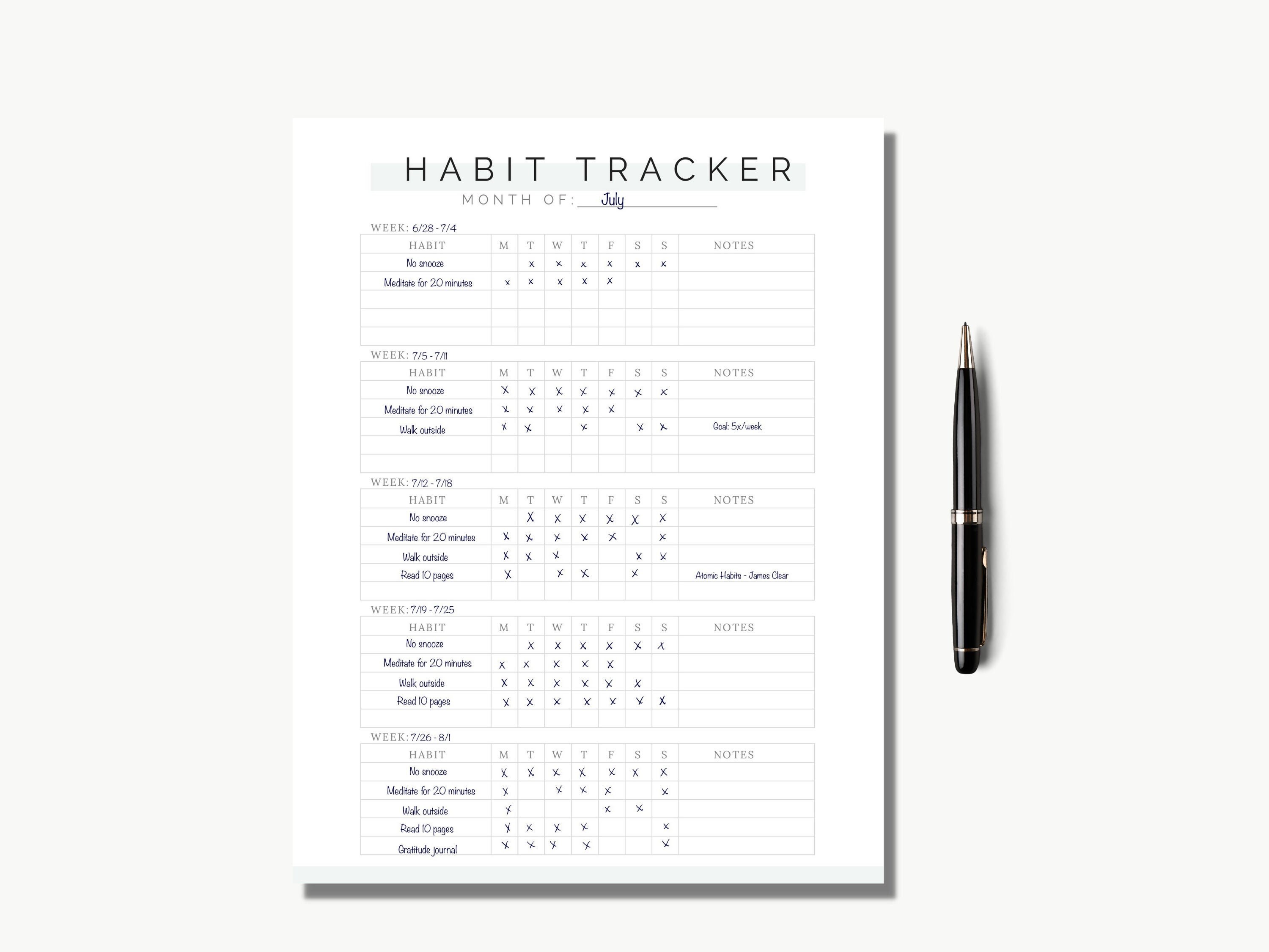 Weekly, Monthly Habit Tracker, Daily Habit Log Printable PDF - Instant ...