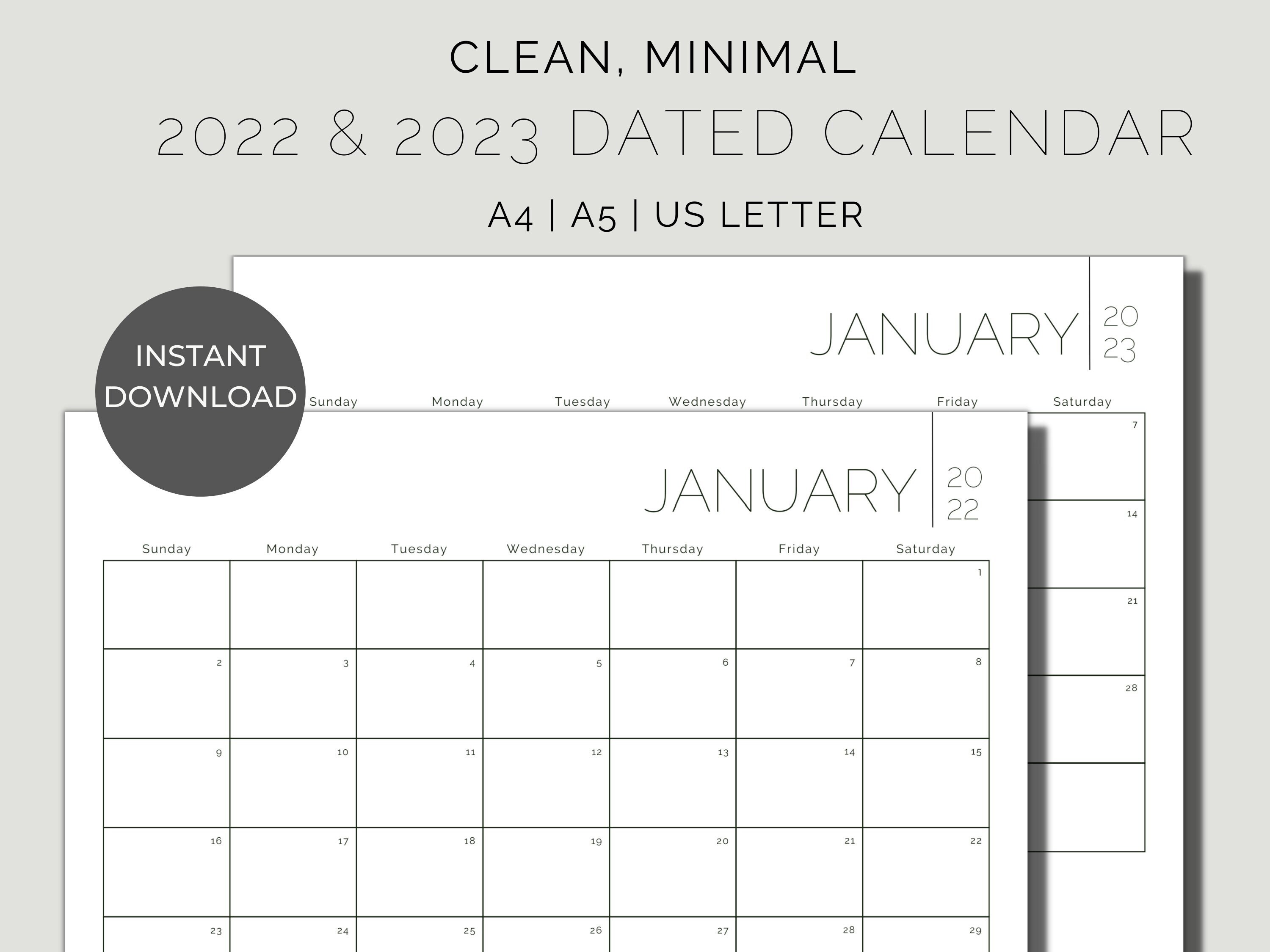 2022 - 2023 Monthly Calendars, Clean & Minimal, Digital or Printable ...