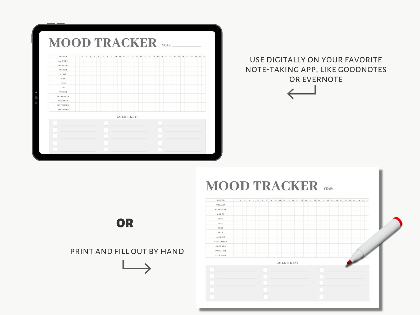Daily Mood Tracker, Yearly Mood Log, Simple & Clean Printable PDF ...