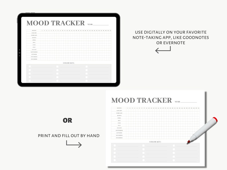 Daily Mood Tracker, Yearly Mood Log, Simple & Clean Printable PDF ...