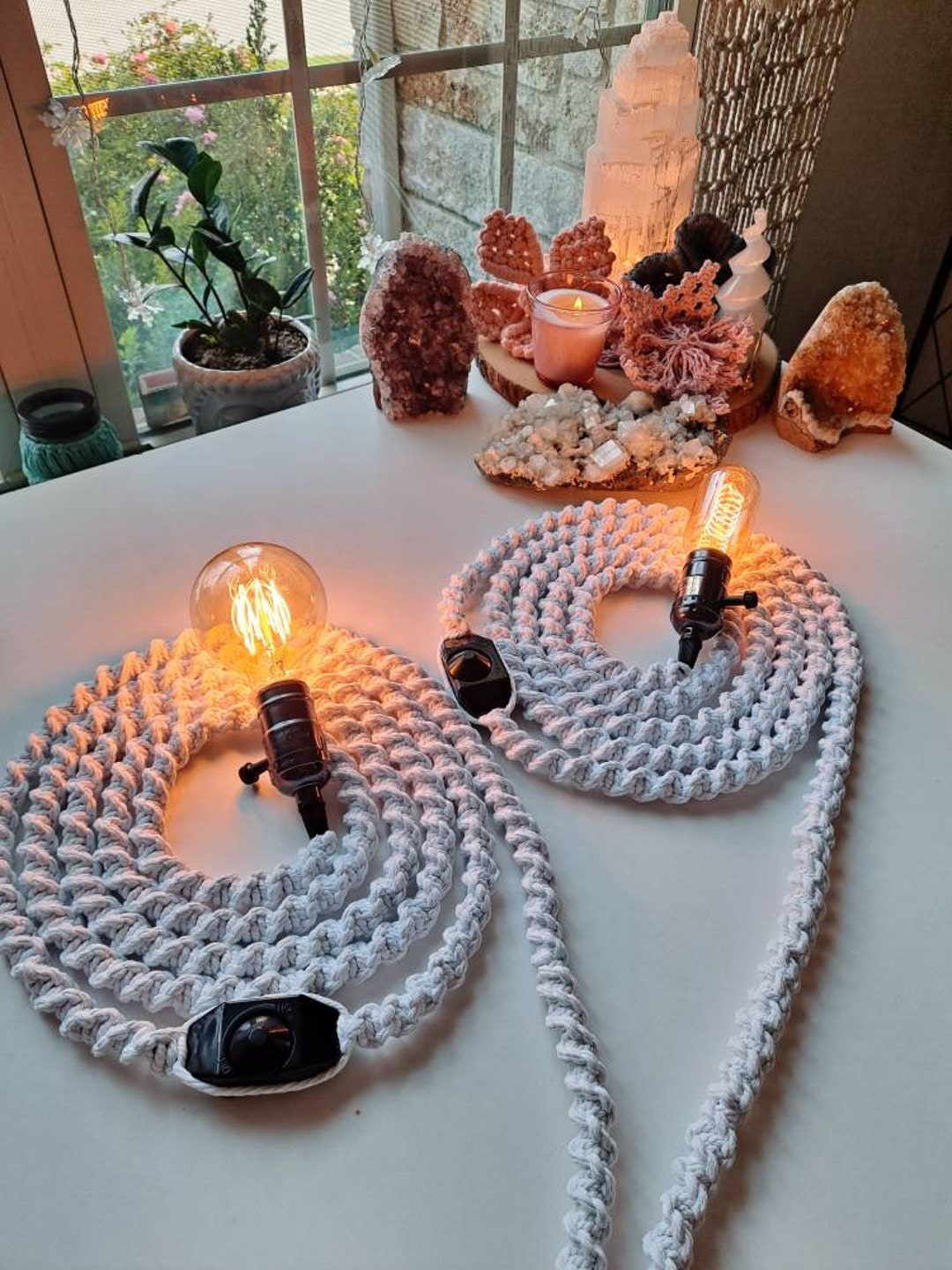 15ft & 11ft Macrame Pendant Light, Hanging Lamp, Rope Light, Macrame ...