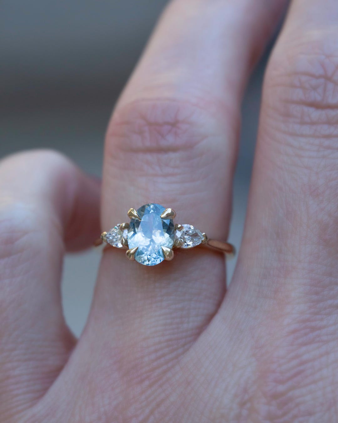 Sky Blue Montana Sapphire Engagement Ring W/ Pear Cut Diamonds,oval ...