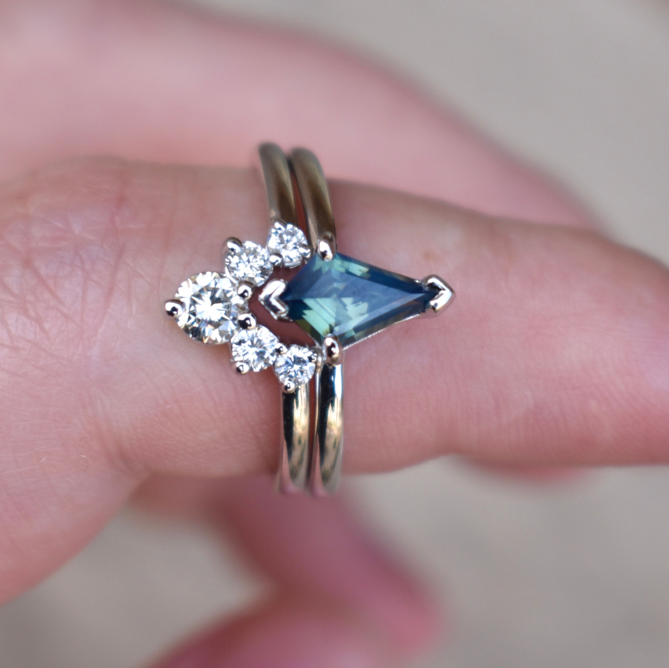 Kite Engagement Ring Setboho Engagement Ringteal Sapphire | Etsy