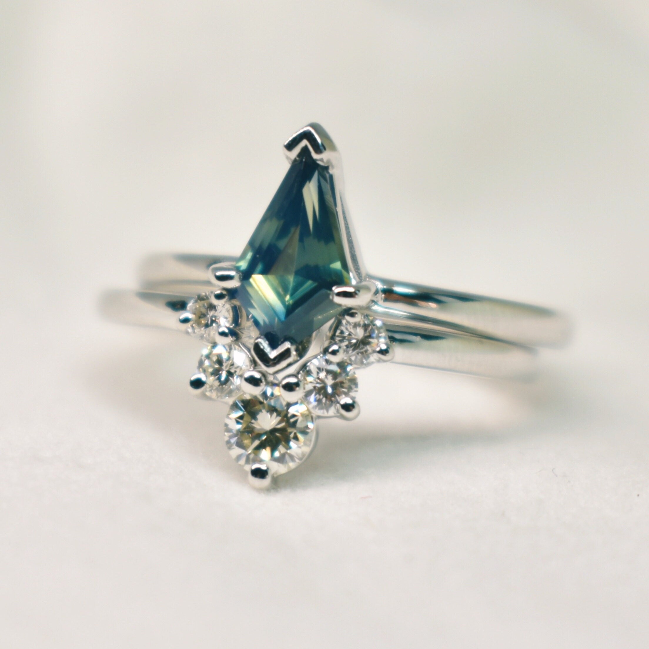 Kite Engagement Ring Setboho Engagement Ringteal Sapphire | Etsy