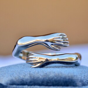 Hug Ring in Sterling Silver,silver Hug Ring,hugging Hands Ring,silver ...