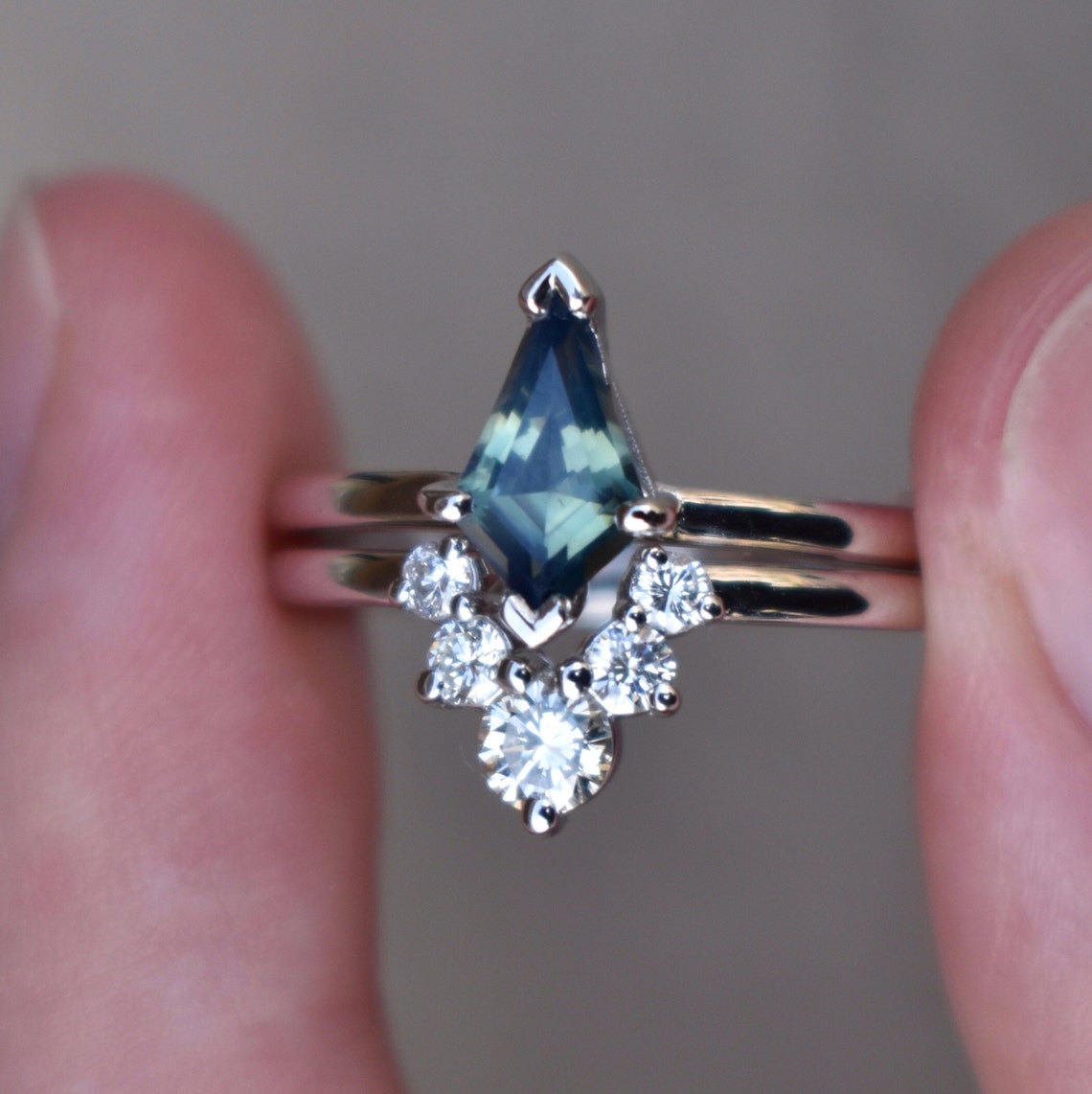 Kite Engagement Ring Setboho Engagement Ringteal Sapphire | Etsy