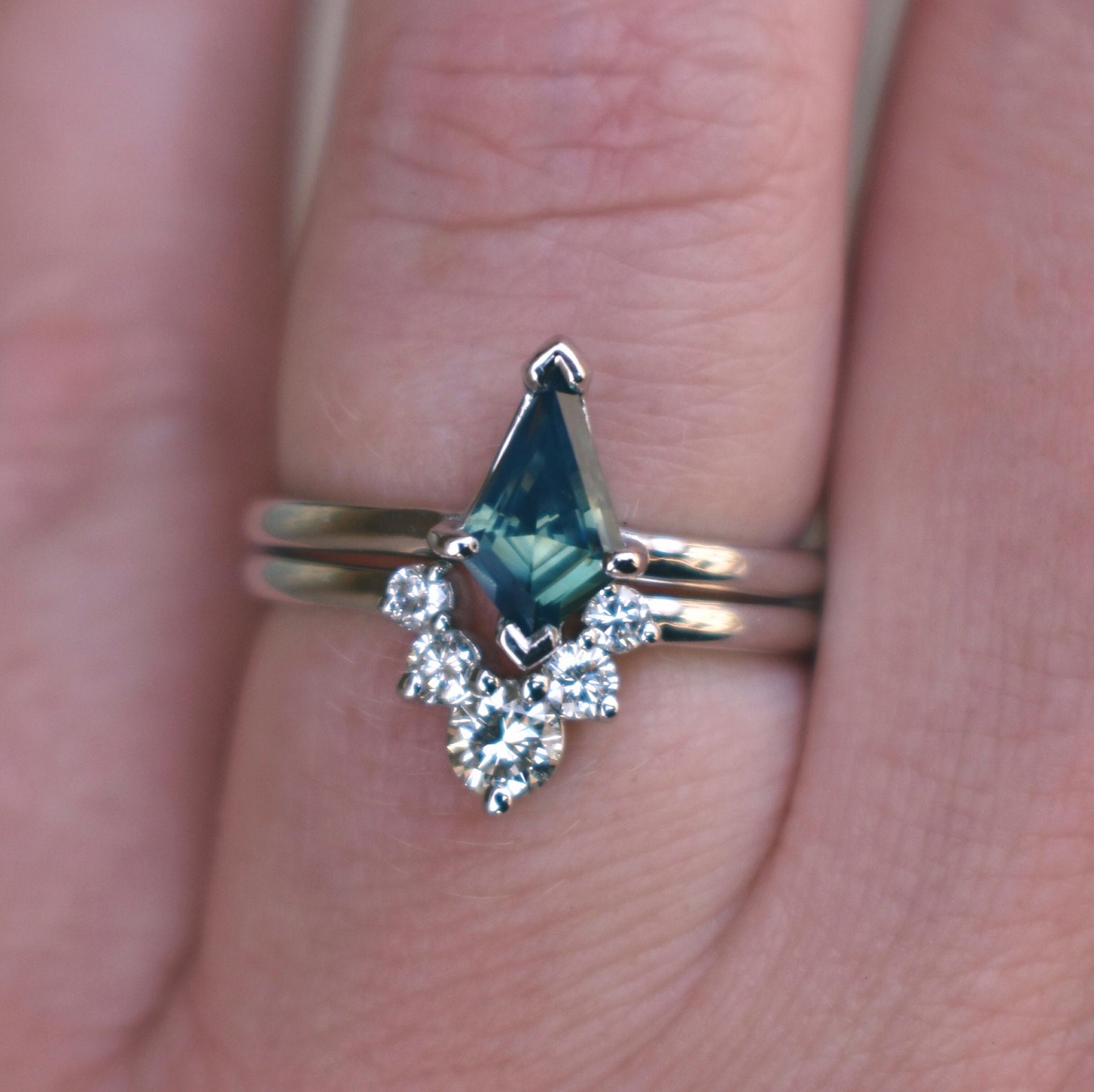 Kite Engagement Ring Setboho Engagement Ringteal Sapphire - Etsy