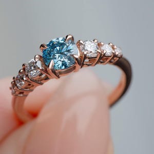Natural Blue Diamond Engagement Ring Set,minimalist Gemstone Ring,fancy ...