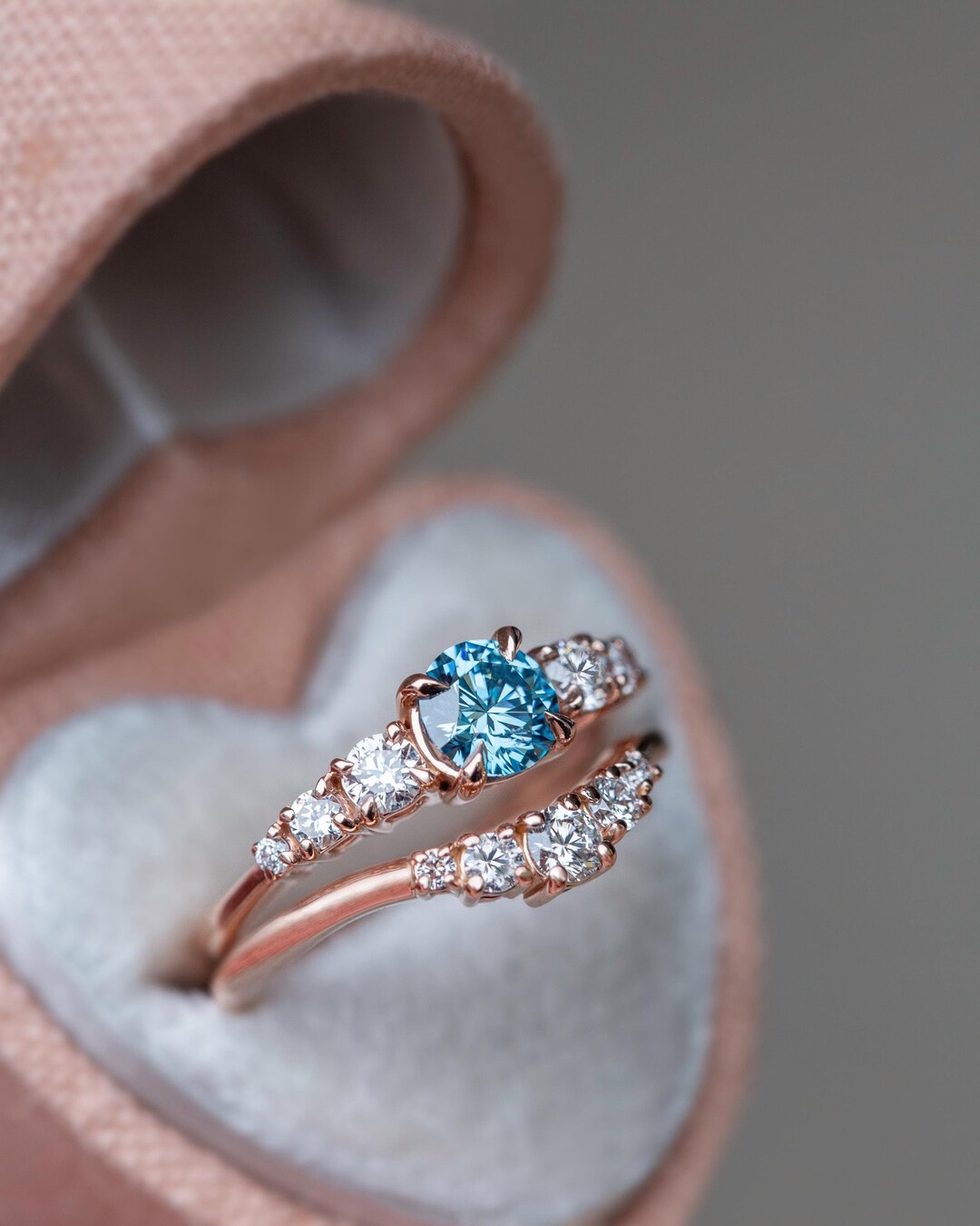 Natural Blue Diamond Engagement Ring Set,minimalist Gemstone Ring,fancy ...