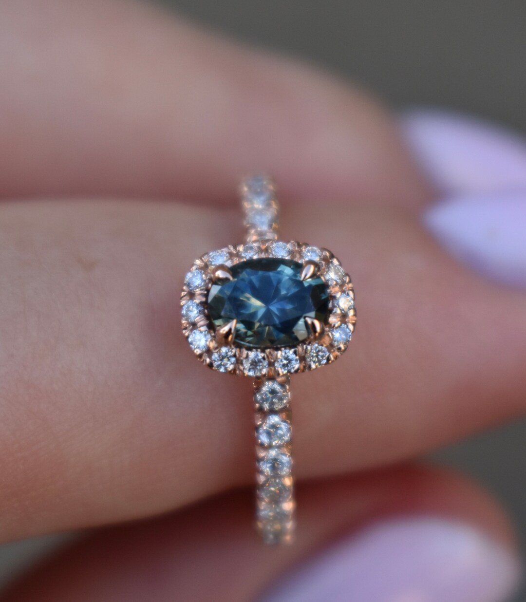 Blue Green Sapphire Engagement Ring 14kgold,teal Blue Montana Sapphire ...
