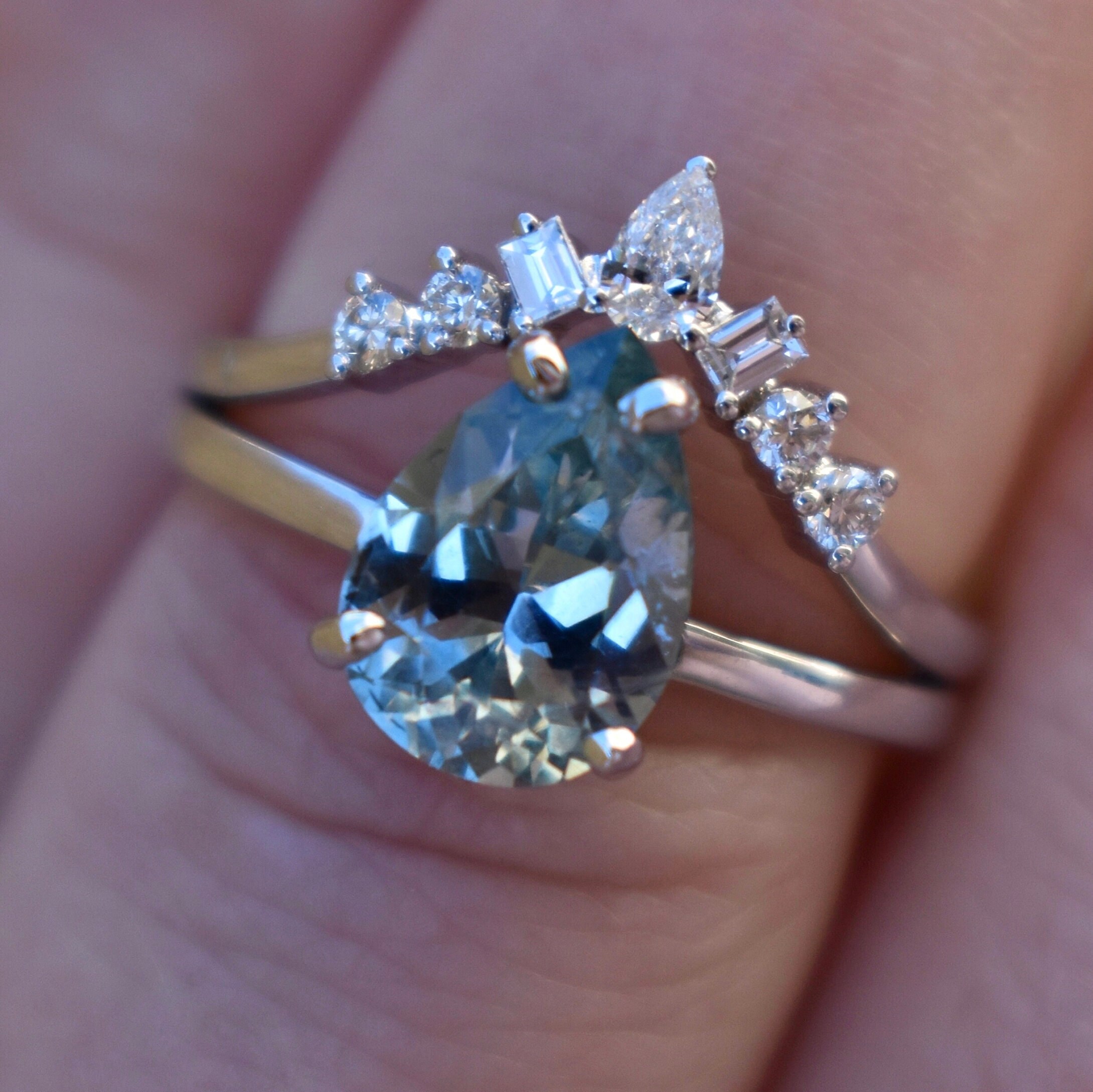 Aqua Blue Sapphire Engagement Ring Set,montana Sapphire Engagement Ring ...