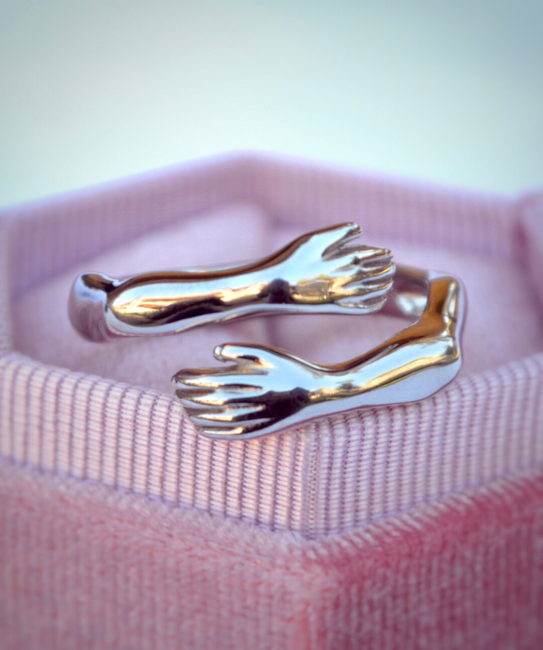 Hug Ring in Sterling Silver,silver Hug Ring,hugging Hands Ring,silver ...