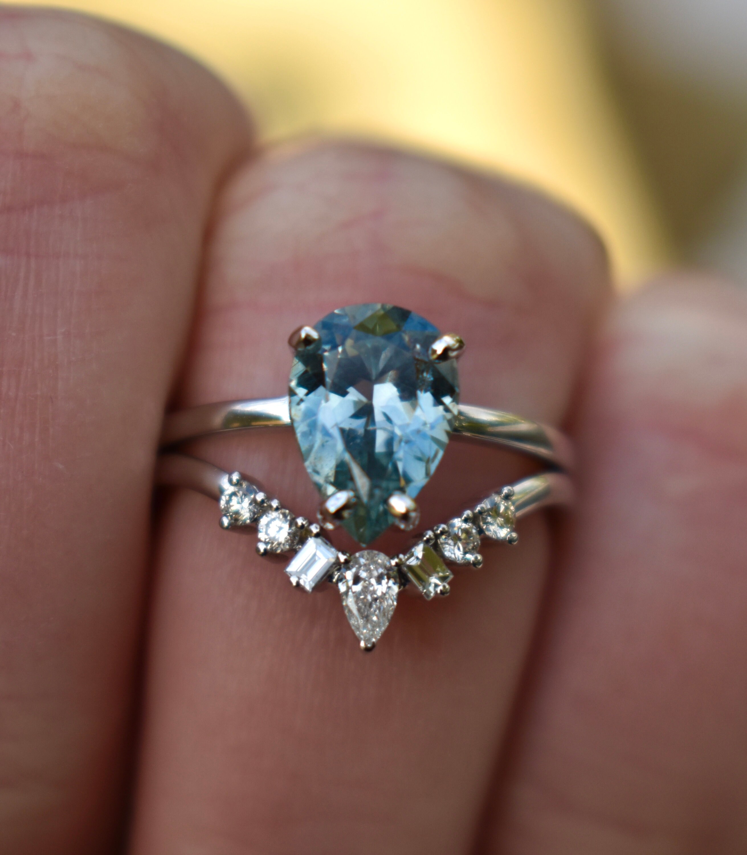Aqua Blue Sapphire Engagement Ring Setmontana Sapphire - Etsy
