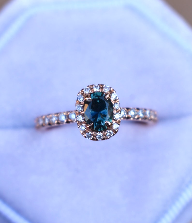 Blue Green Sapphire Engagement Ring 14kgold,teal Blue Montana Sapphire ...