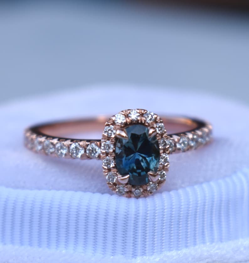 Blue Green Sapphire Engagement Ring 14kgoldteal Blue Montana - Etsy
