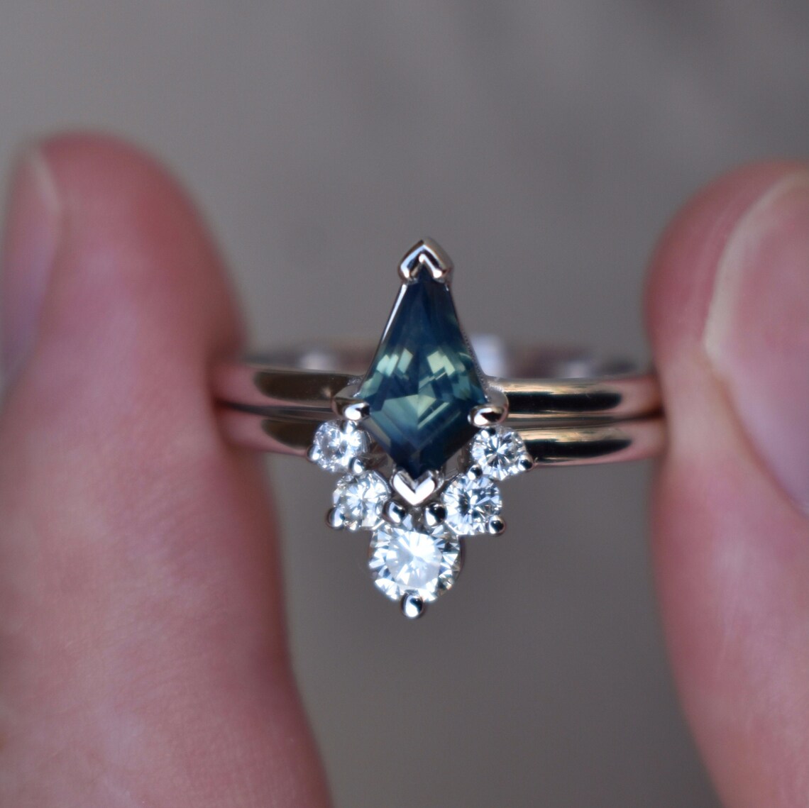 Kite Engagement Ring Setboho Engagement Ringteal Sapphire | Etsy